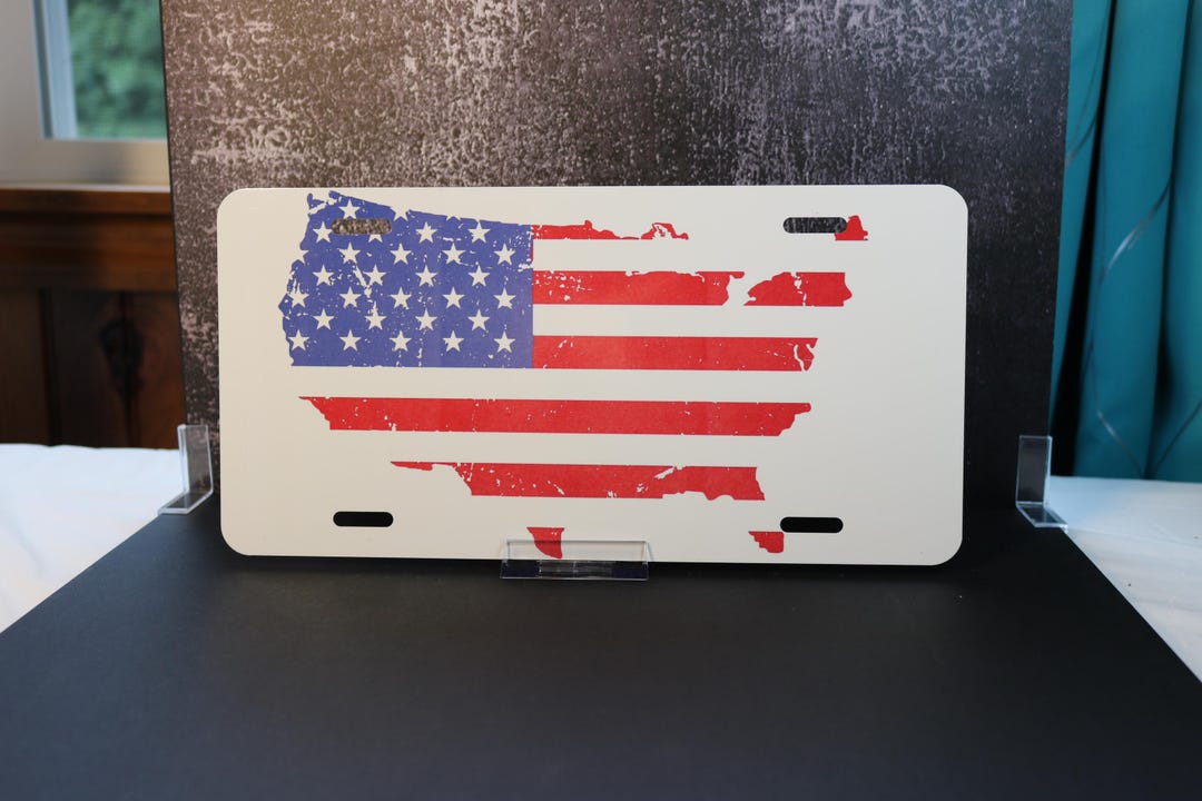 Distressed USA Flag Map License Plate - UV Treated Sublimation Design ...