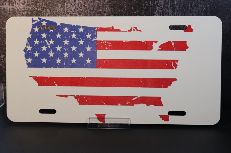 Distressed USA Flag Map License Plate - UV Treated Sublimation Design ...