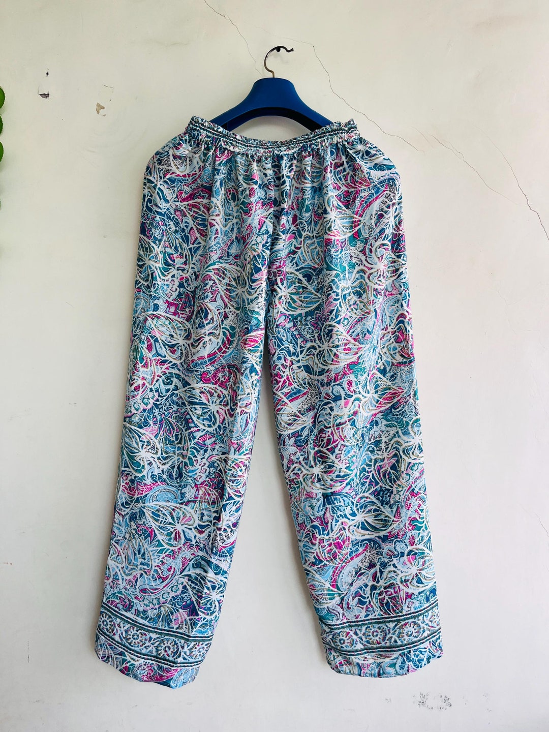 Recycled Silk Trouser - Floral Print Silk Wide Leg Pant - Women Yoga ...