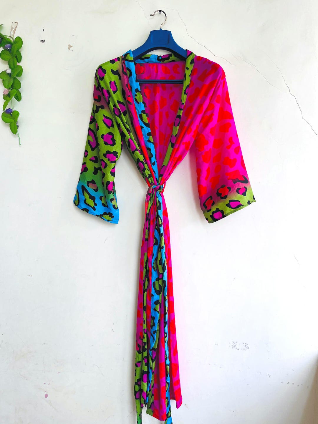 Colorful Silk Kimono Robe: Boho Lounge Dress, Lightweight Silky Kimono ...