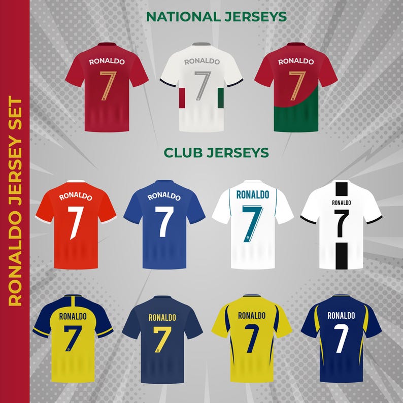 Cristiano Ronaldo Jersey Vector Art | Portugal & Club Jerseys Set ...