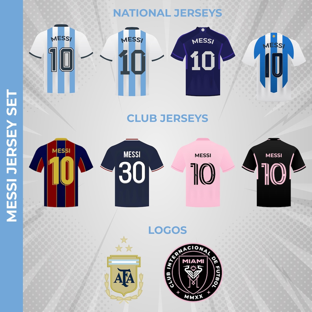 Lionel Messi Jersey Vector Art | Argentina & Club Jerseys Set | Digital ...