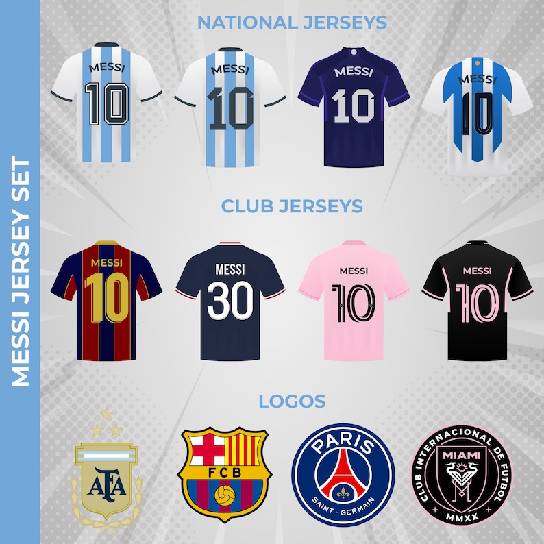 Lionel Messi Jersey Vector Art: Argentina & Club Set (digital Download ...