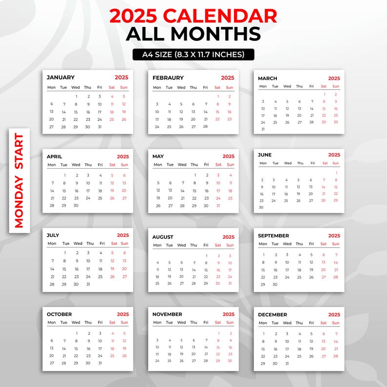 2025 Monthly Calendar Design With Corporate Look and Week Starts From ...