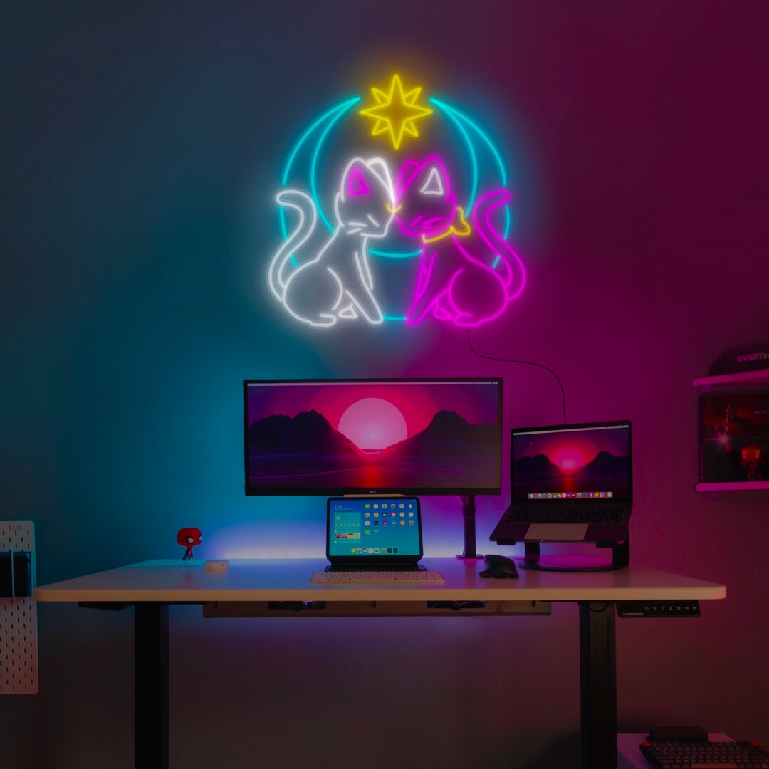 Cute Cat Neon Sign Pink and Blue Neon Sign Cartoon Neon - Etsy