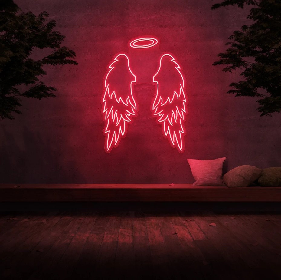 Angel Wings Neon Sign, Pink Neon SHOP, Custom Neon Sign, Neon Birthday ...