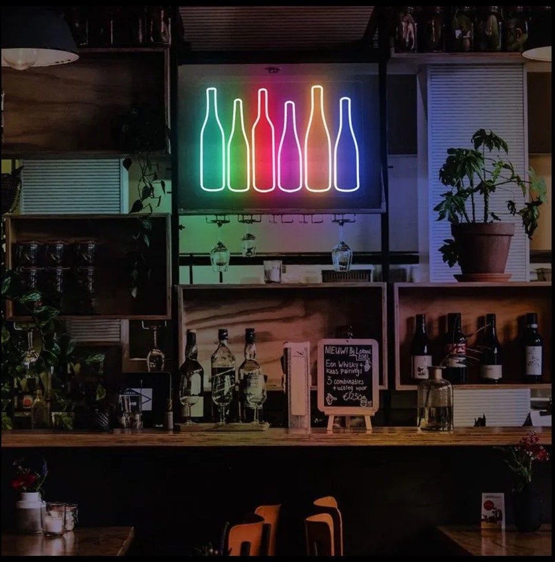 Colorful Wine Bottle Neon Sign, Custom Neon Sign, Neon Text Gift ...