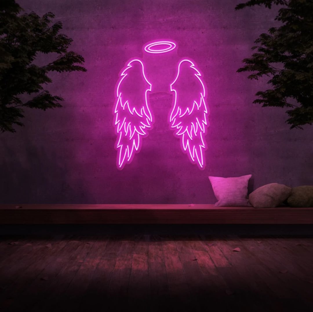 Angel Wings Neon Sign, Pink Neon SHOP, Custom Neon Sign, Neon Birthday ...