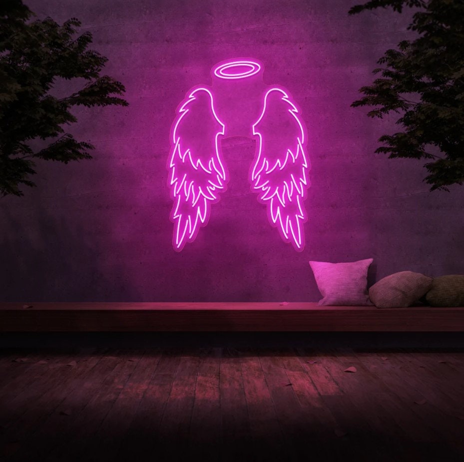 Angel Wings Neon Sign, Pink Neon SHOP, Custom Neon Sign, Neon Birthday ...