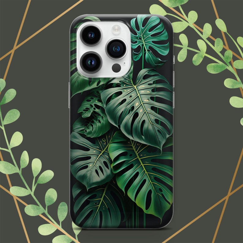 Emerald Green Leaves Case Monstera Cover Fit Iphone 14 13 - Etsy