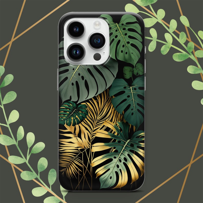 Emerald Green Leaves Case Monstera Cover Fit Iphone 14 13 - Etsy