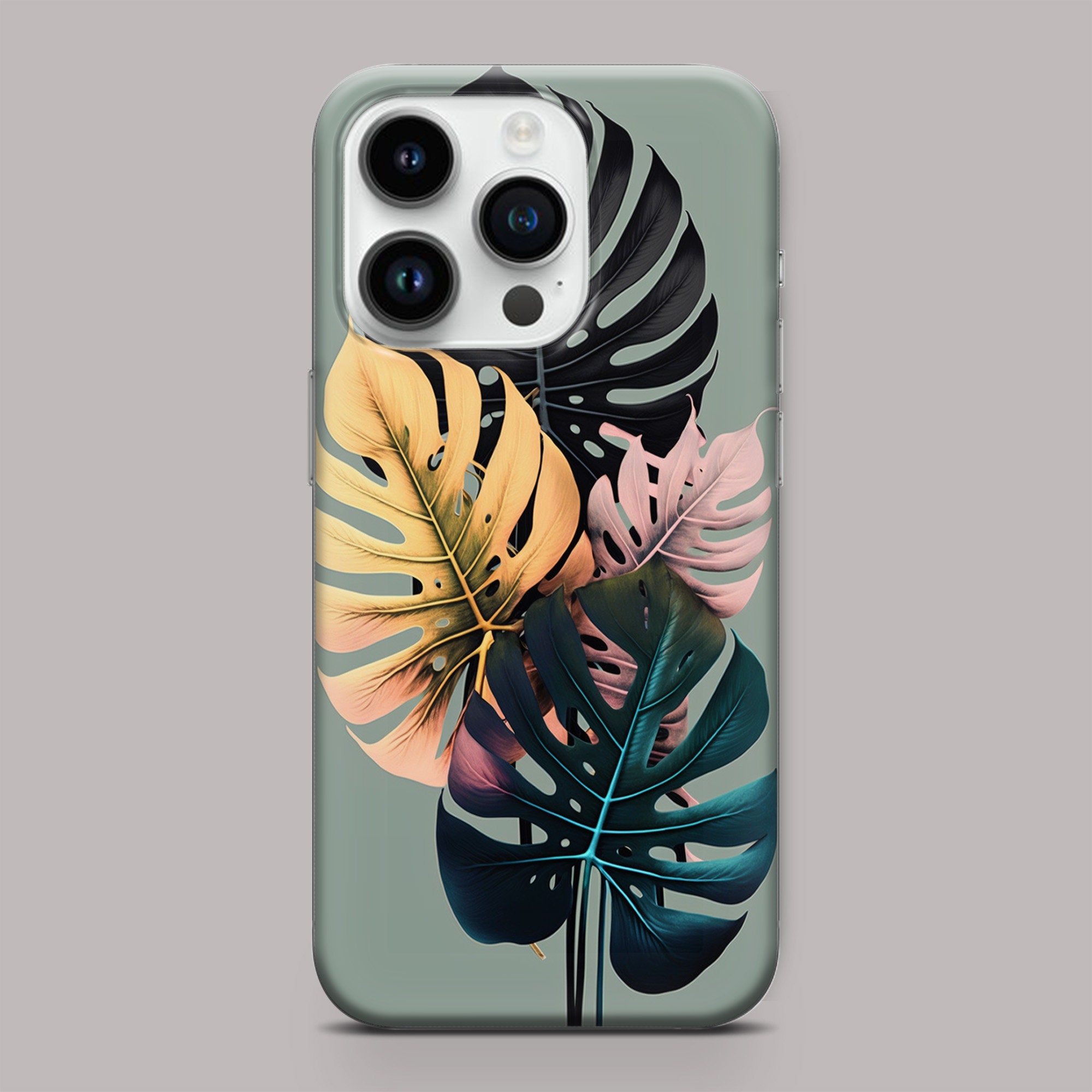 Tropical Leaves Case Jungle Monstera Cover Fit iPhone 14, 13, 12, 11 ...