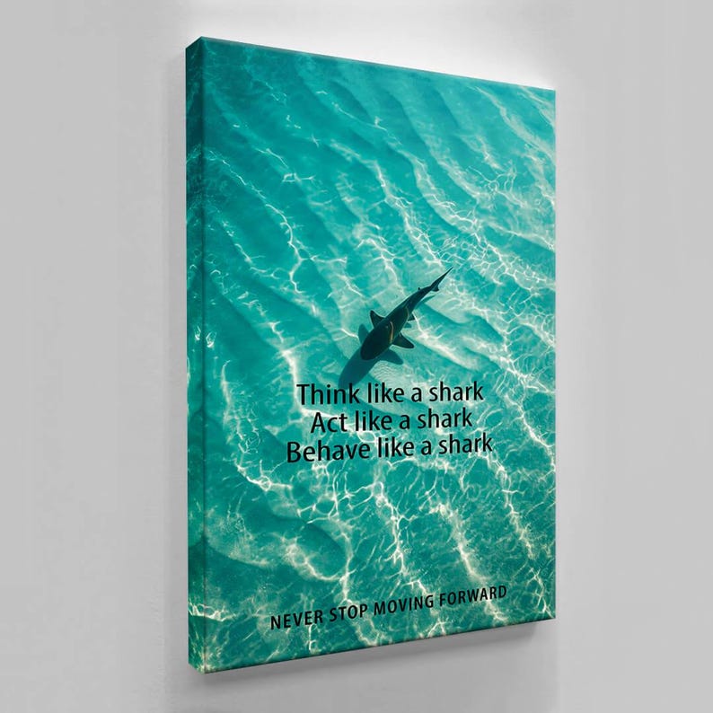 Never Stop Motivational Quotes Wall Art Canvas Shark Swimming in ...