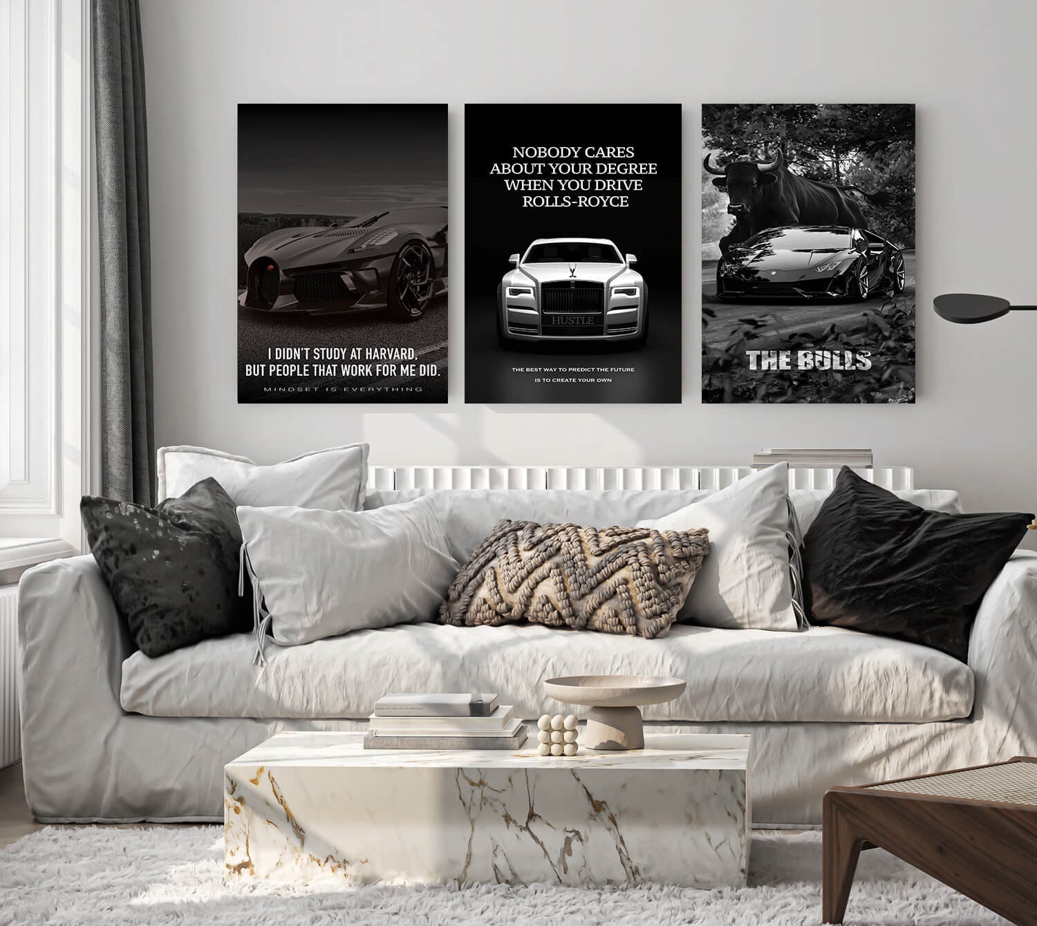 Set of 3 Motivational Mindset Wall Decor Canvas Work Art Luxury Car ...