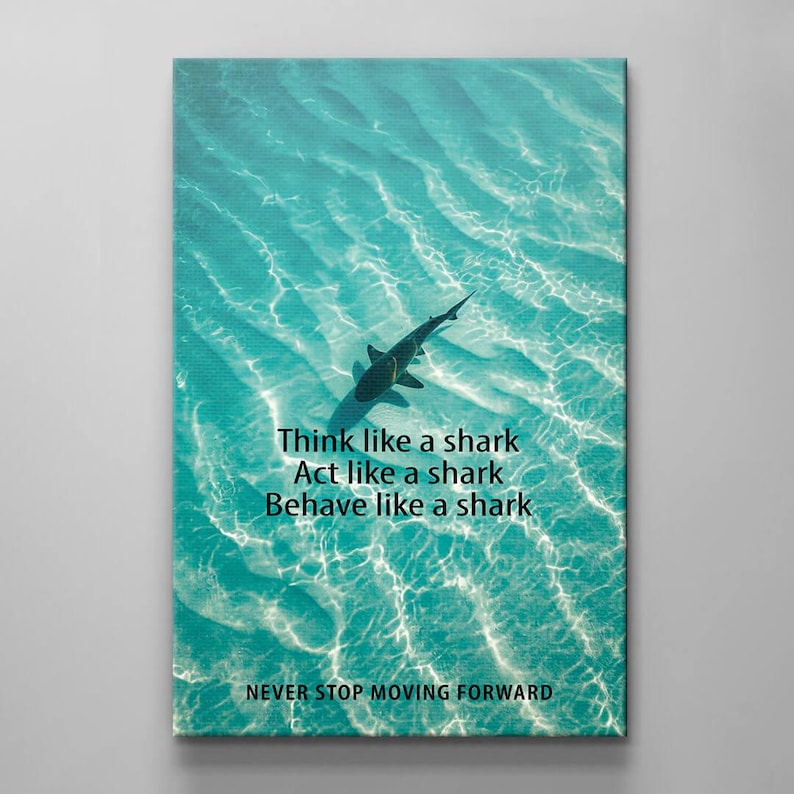 Never Stop Motivational Quotes Wall Art Canvas Shark Swimming in ...