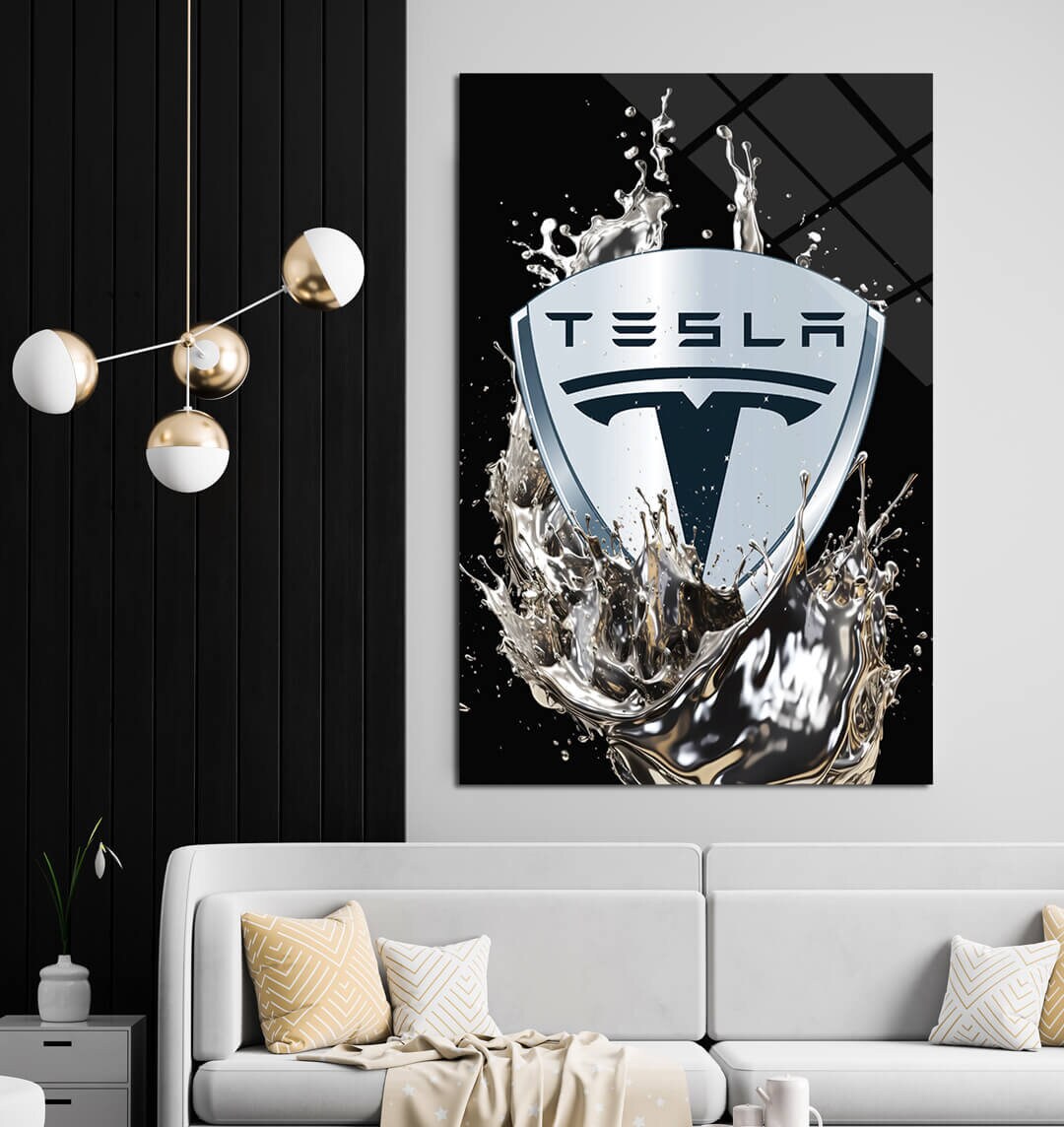 Tesla Logo Acrylic Glass Effect Wall Decor Tesla Canvas Art ...