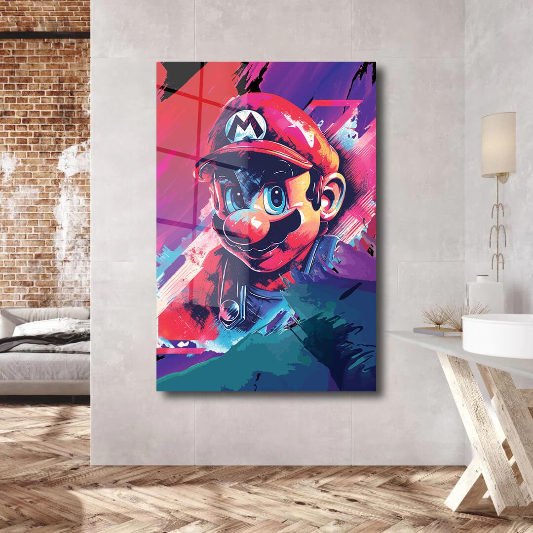 Mario Poster Retro Character Art Print Abstract Wall Decor Retro Gaming ...