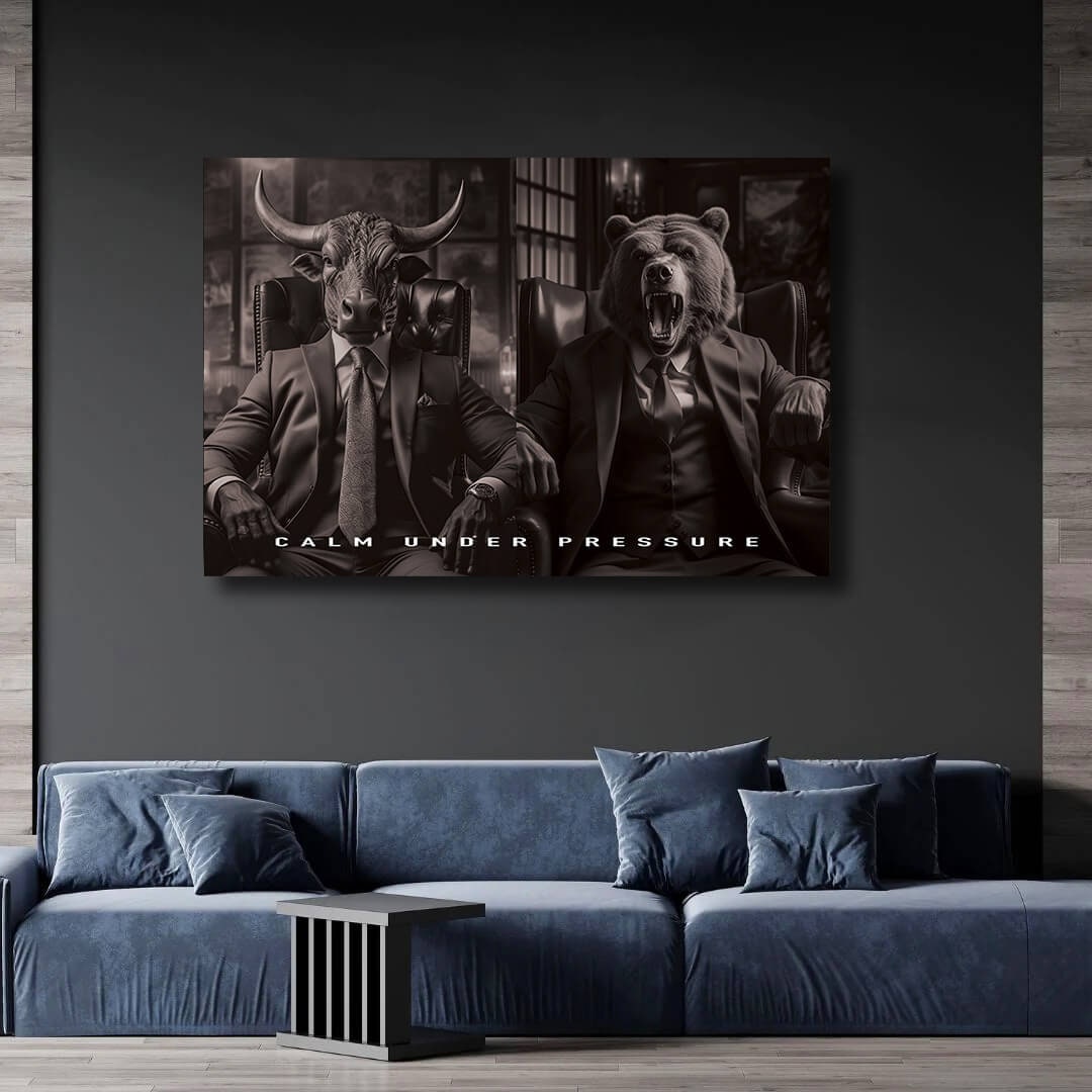Calm Under Pressure Canvas Wall Decor Stock Market Bull Bear Sign ...