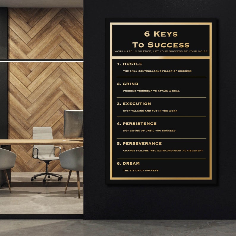6 Keys to Success Wall Decor for Office Startups Motivational Quotes ...