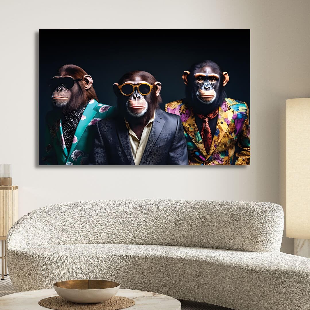 Colorful Monkeys in Suits Printable Art Banksy Wall Art Banksy Canvas Art Funny Monkey Colour ...