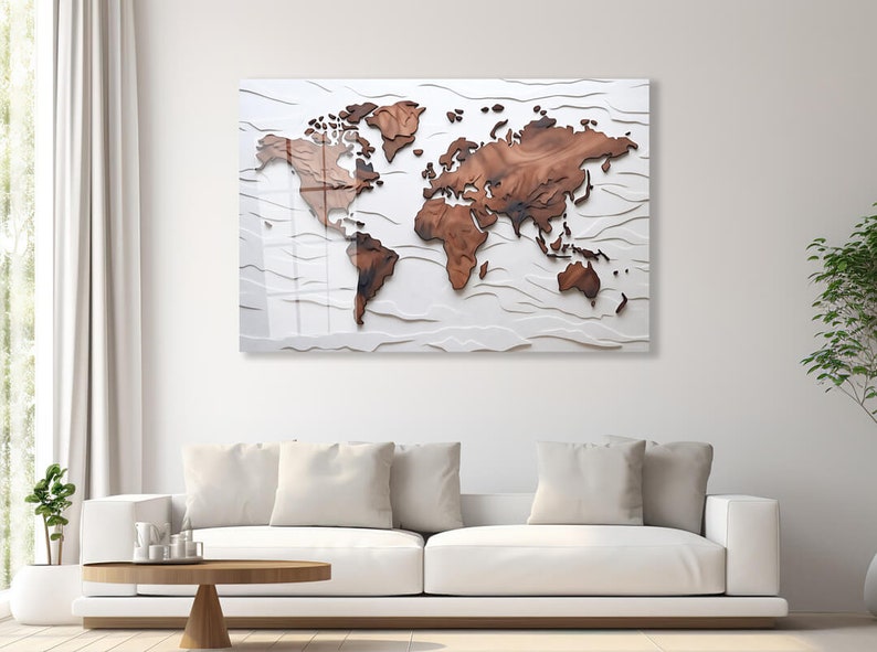 Stylized World Map Acrylic Wall Art Stylish Living Room Poster ...