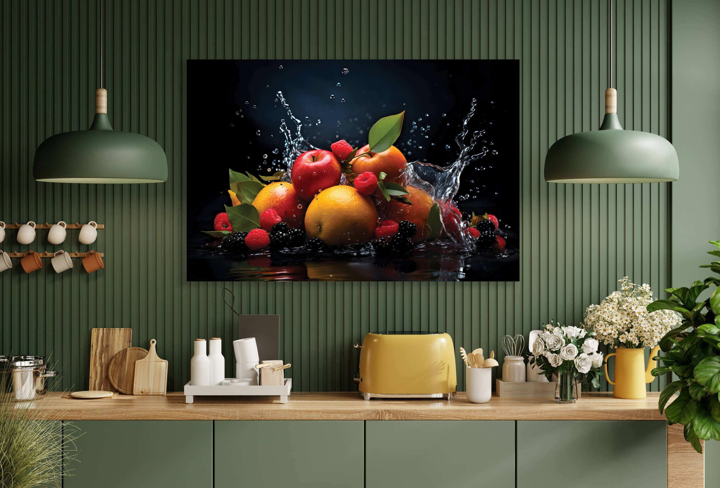 Multiple Fruits Splash on Top of Water Acrylic Glass Effect ...