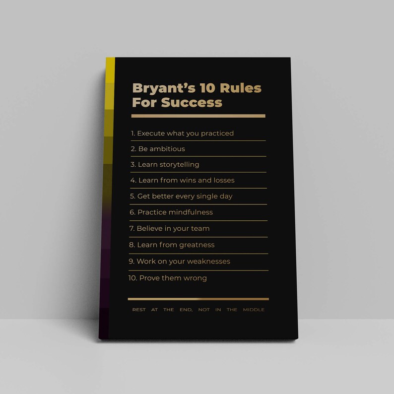 Kobe Bryant's 10 Rules for Success Motivational Quotes Art Office ...
