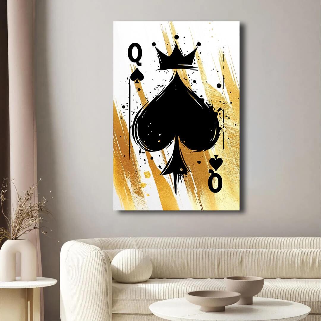 Queen of Spades Playing Card With Crown in Abstract Black Design and ...