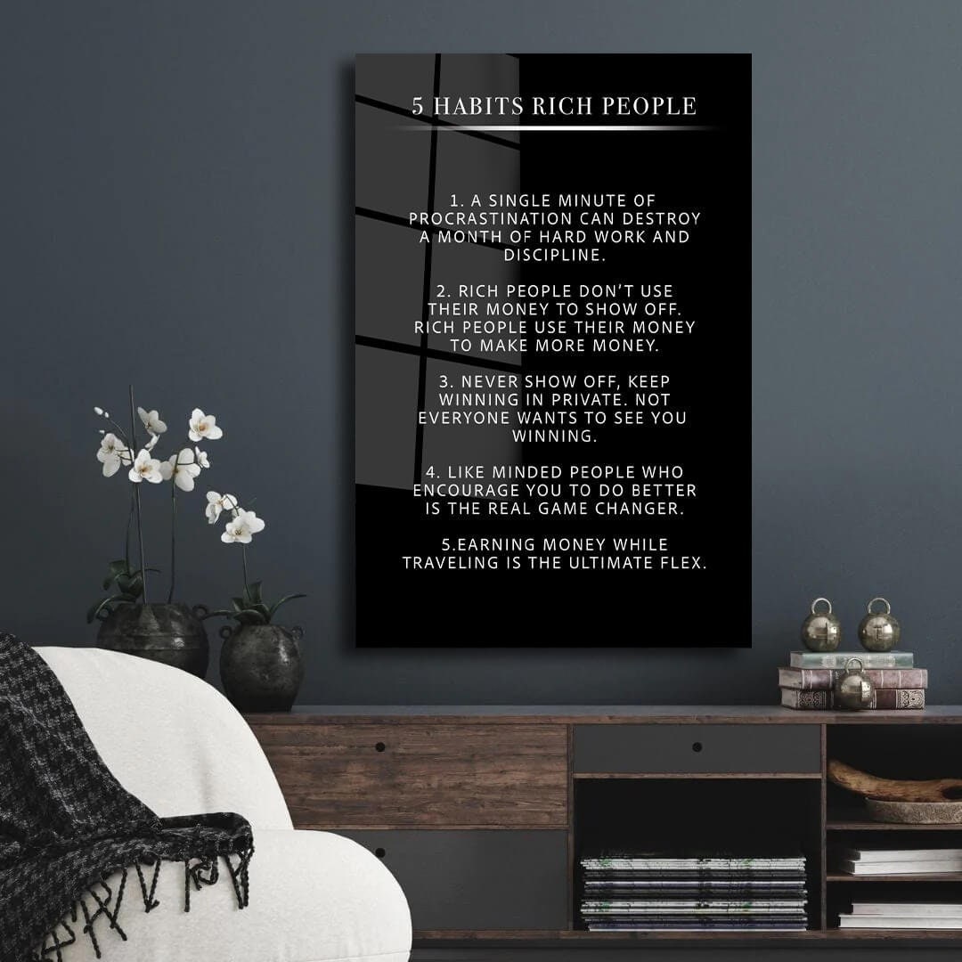 5 Habits Rich People Motivation Quotes Wall Decor Acrylic Art Canvas ...