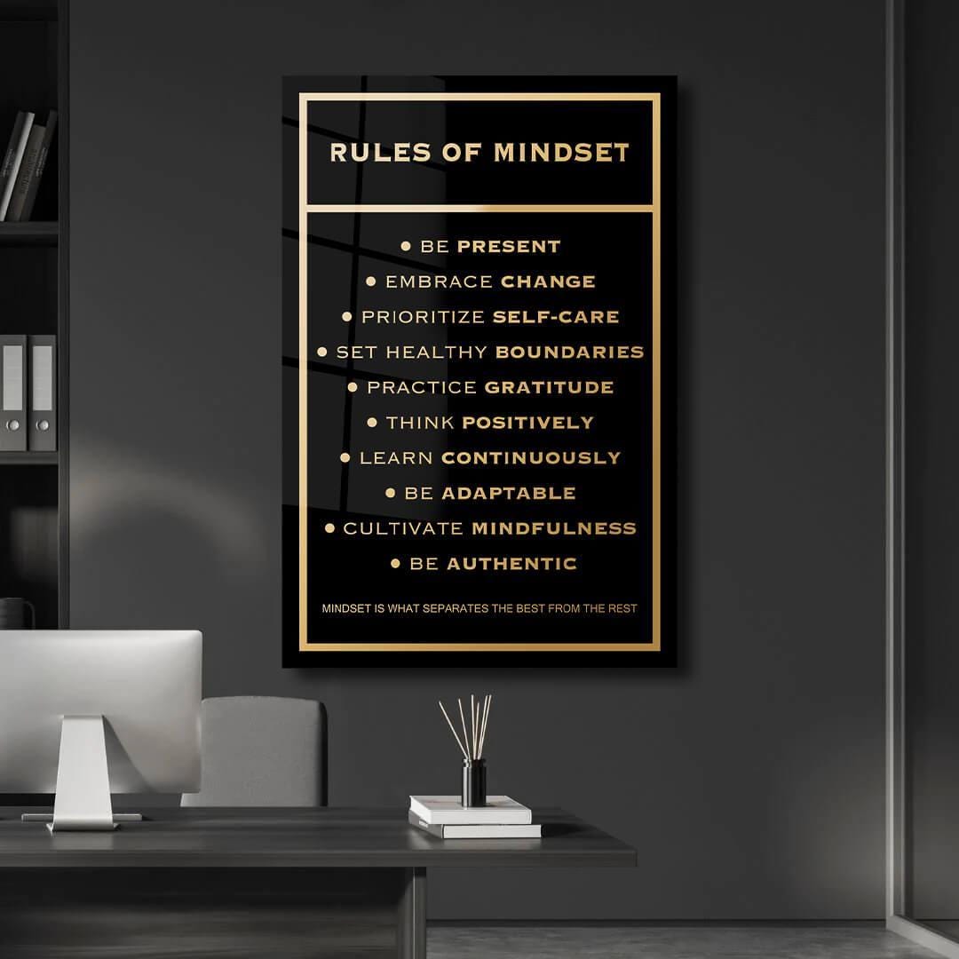 Rules of Mindset Wall Decor Motivational Quote Home Wall Art Inspirational Stylish Canvas Ready ...