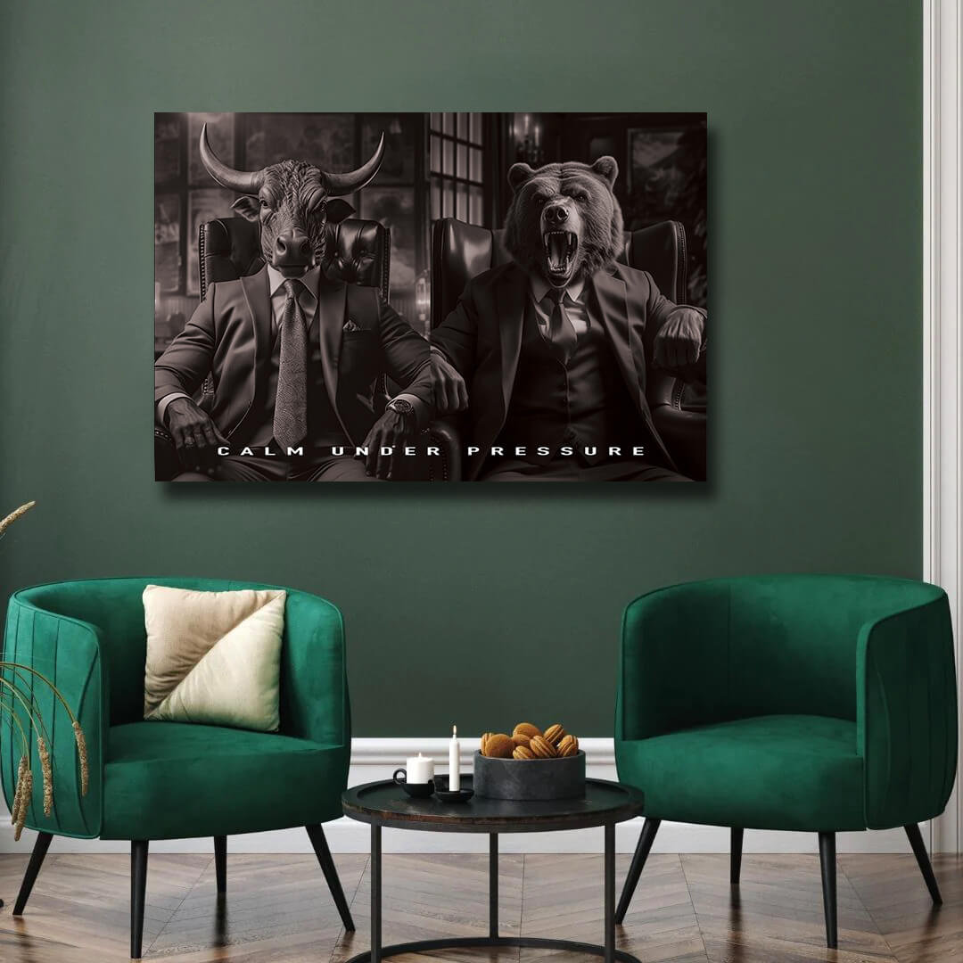 Calm Under Pressure Canvas Wall Decor Stock Market Bull Bear Sign ...