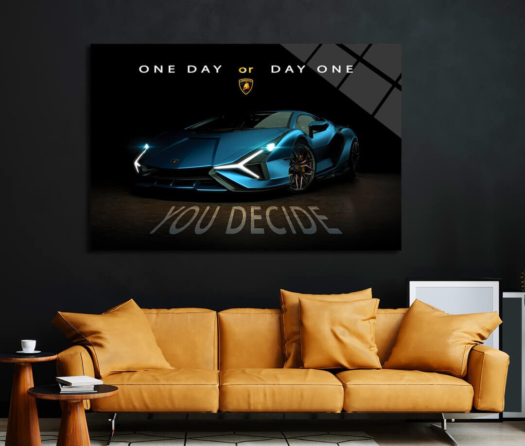 One Day or Day One Motivation Quotes Success Wall Decor Lambo Canvas ...