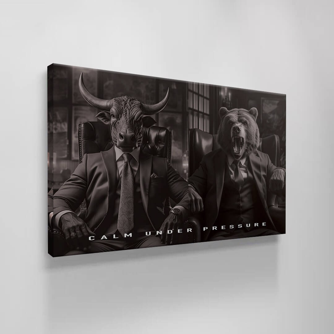 Calm Under Pressure Canvas Wall Decor Stock Market Bull Bear Sign ...