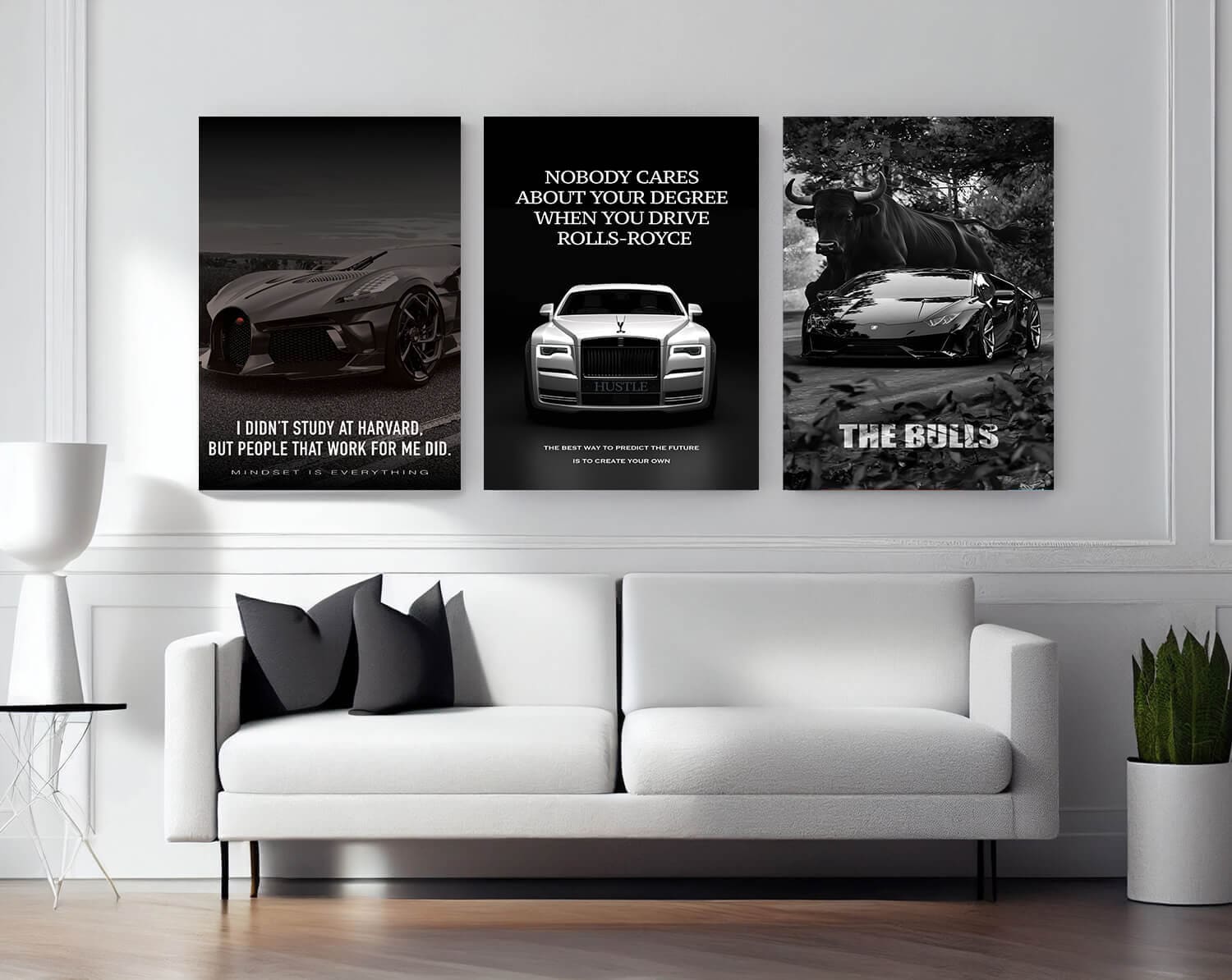 Set of 3 Motivational Mindset Wall Decor Canvas Work Art Luxury Car ...