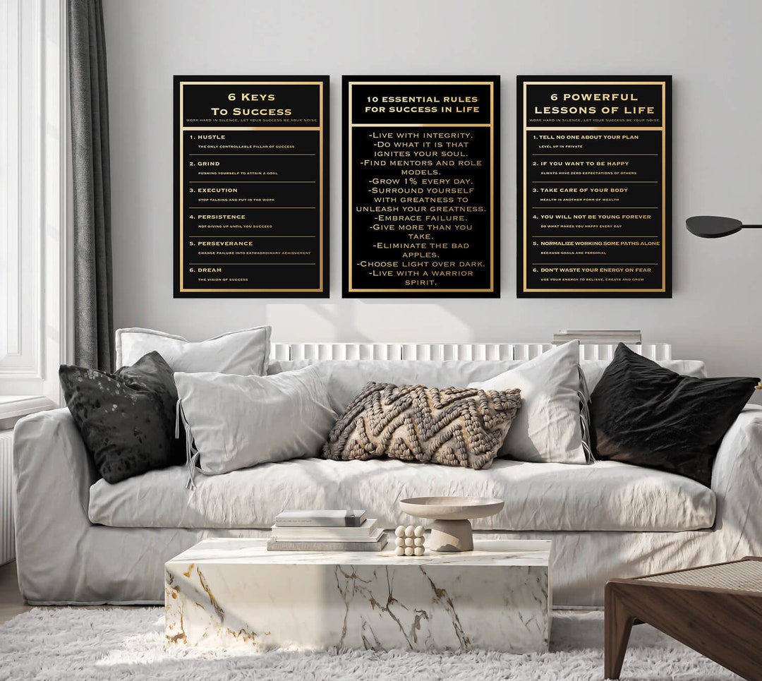Set of 3 Motivation Rules Quotes Wall Decor Canvas Work Art Ready to ...