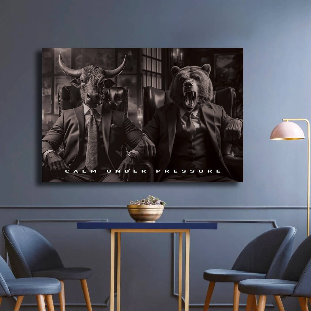 Calm Under Pressure Canvas Wall Decor Stock Market Bull Bear Sign ...