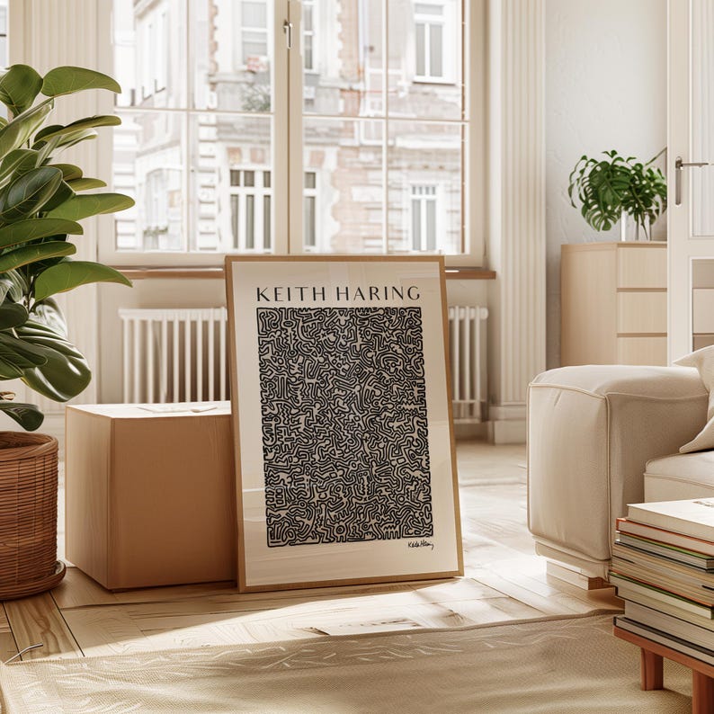 Keith Haring Black and White Line Art Print, Minimalist Pop Art Digital ...