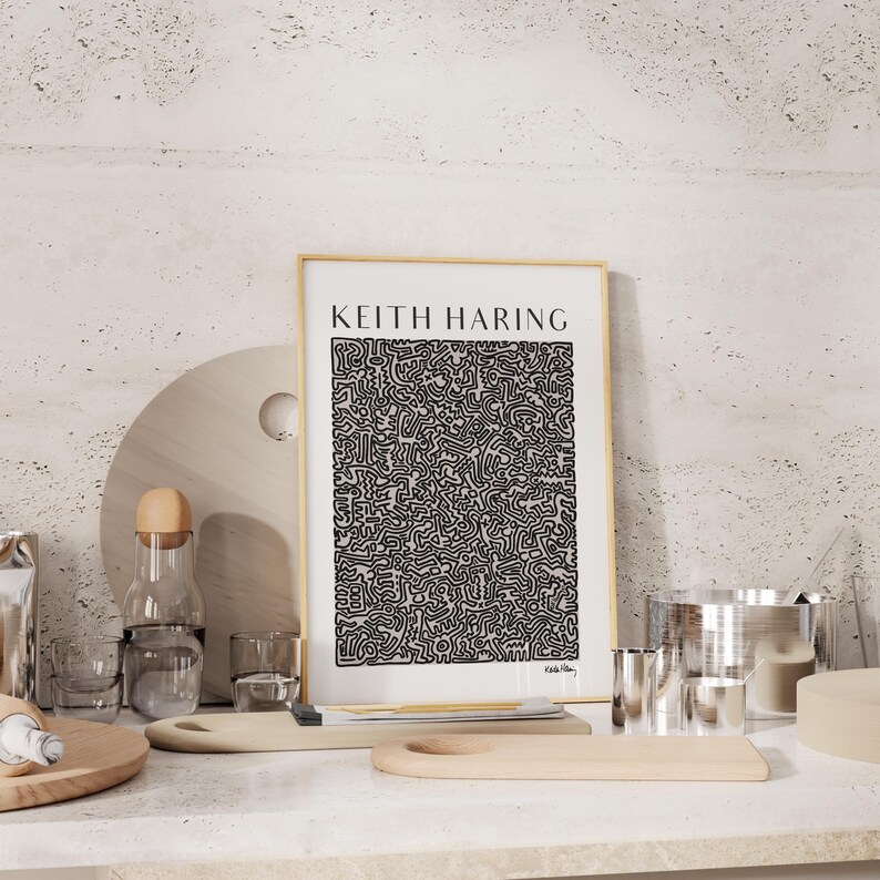 Keith Haring Black and White Line Art Print, Minimalist Pop Art Digital ...