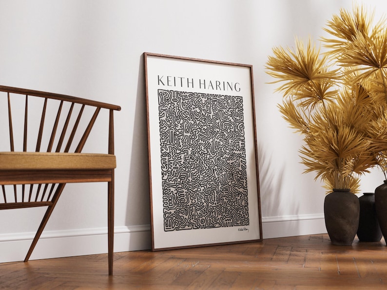 Keith Haring Black and White Line Art Print, Minimalist Pop Art Digital ...
