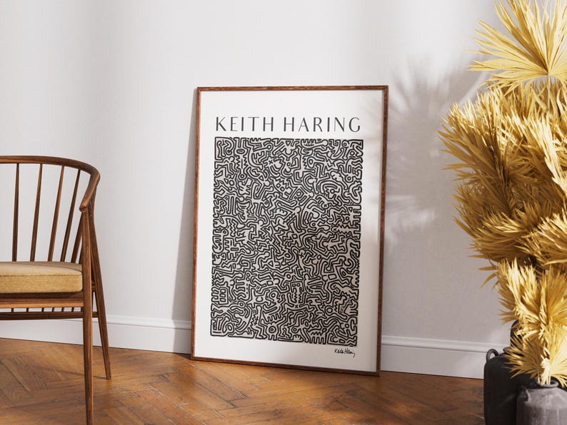 Keith Haring Black and White Line Art Print, Minimalist Pop Art Digital ...