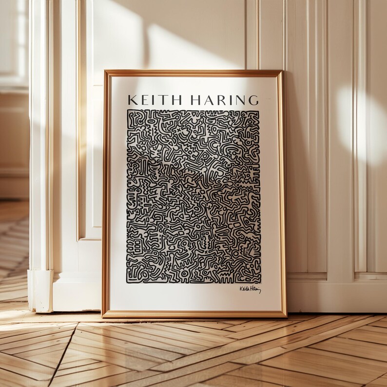 Keith Haring Black and White Line Art Print, Minimalist Pop Art Digital ...
