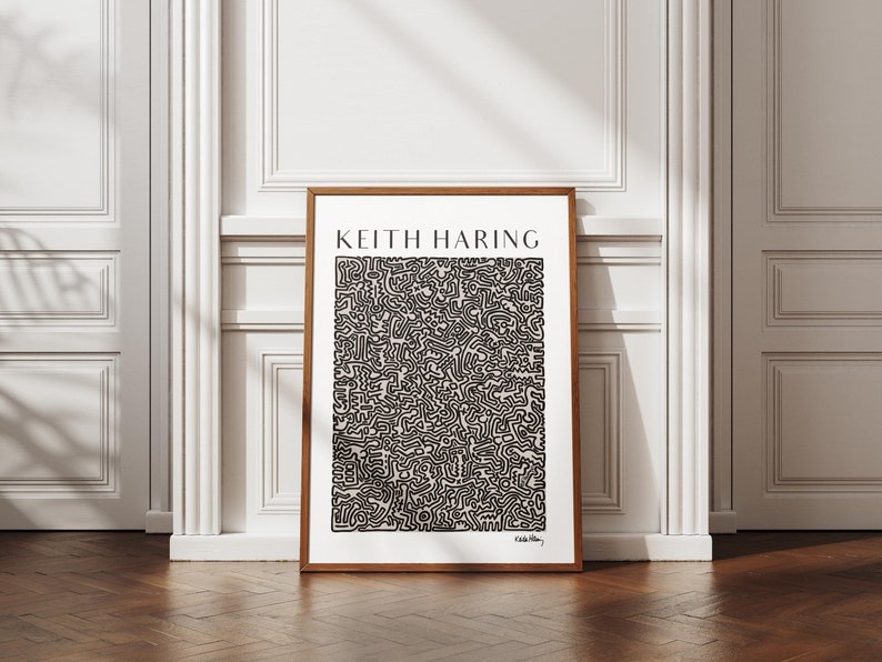 Keith Haring Black and White Line Art Print, Minimalist Pop Art Digital ...