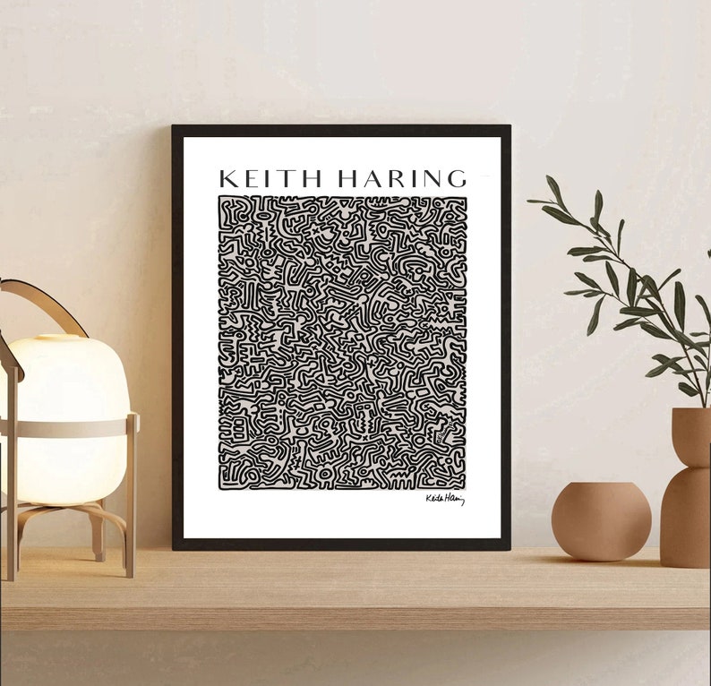 Keith Haring Black and White Line Art Print, Minimalist Pop Art Digital ...
