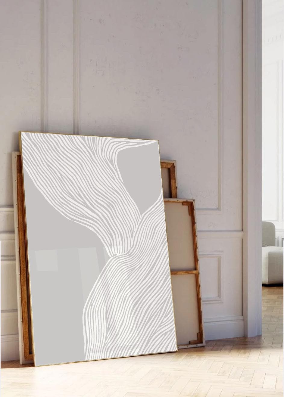 Organic Modern Minimalist Line Drawing Wall Art,gray White Neutral ...