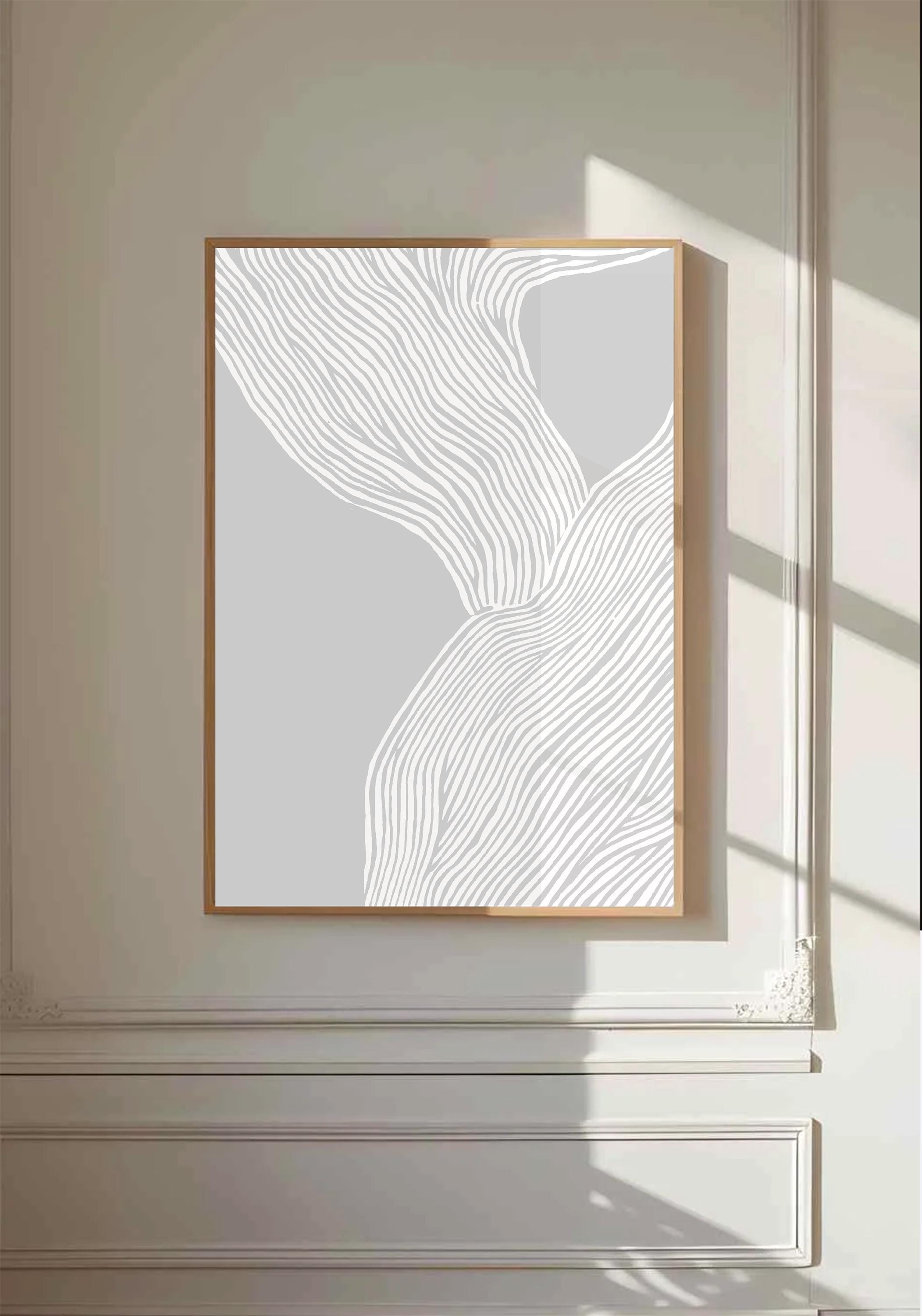 Organic Modern Minimalist Line Drawing Wall Art,gray White Neutral ...