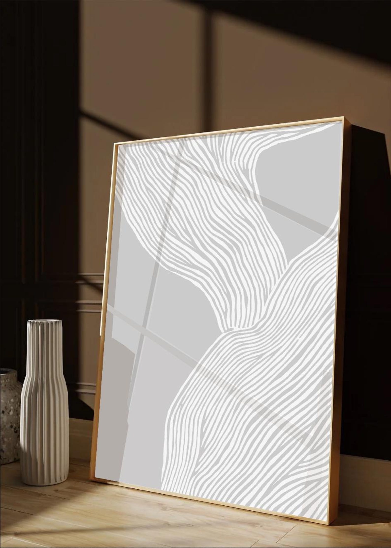 Organic Modern Minimalist Line Drawing Wall Art,gray White Neutral ...