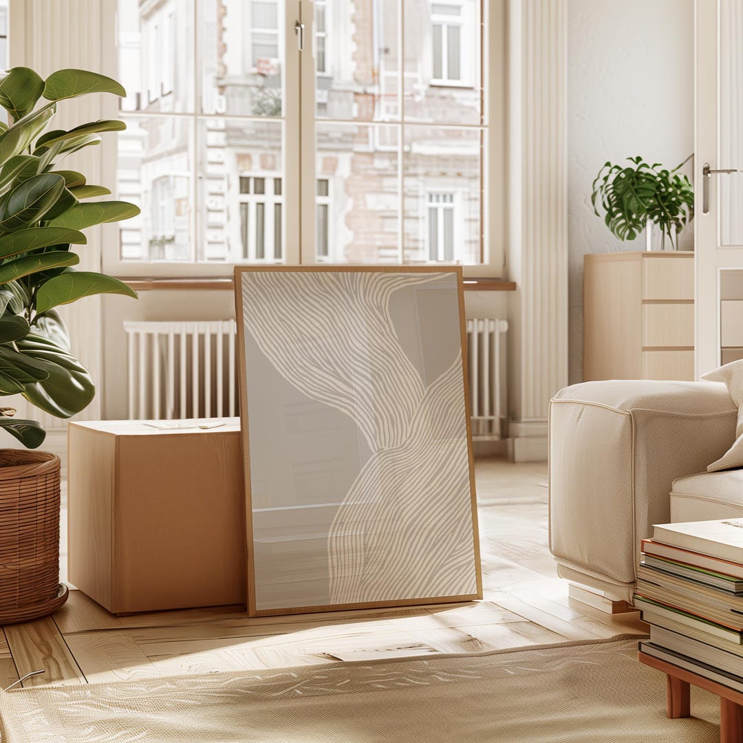 Organic Modern Minimalist Line Drawing Wall Art,gray White Neutral ...