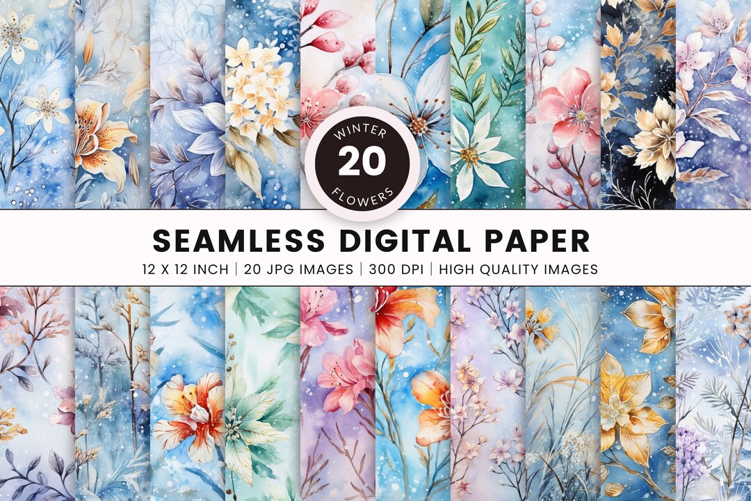 20 Printable Winter Flower Digital Paper Aesthetic Flower - Etsy