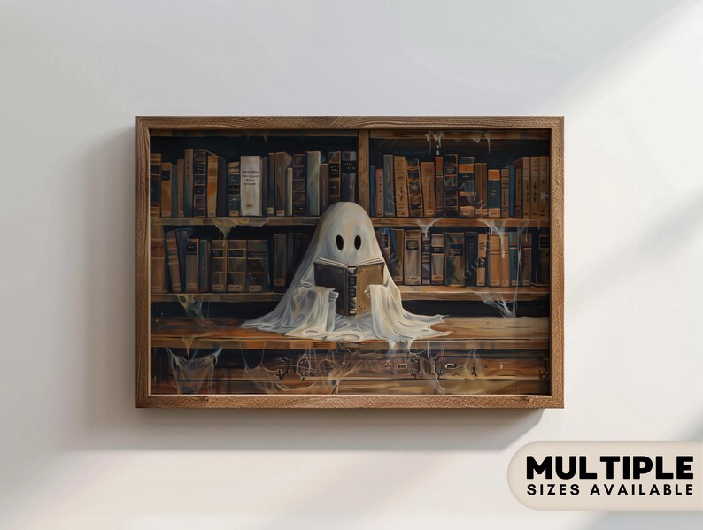 Vintage Library Ghost Print Wall Art Halloween Decor Academia Spooky ...