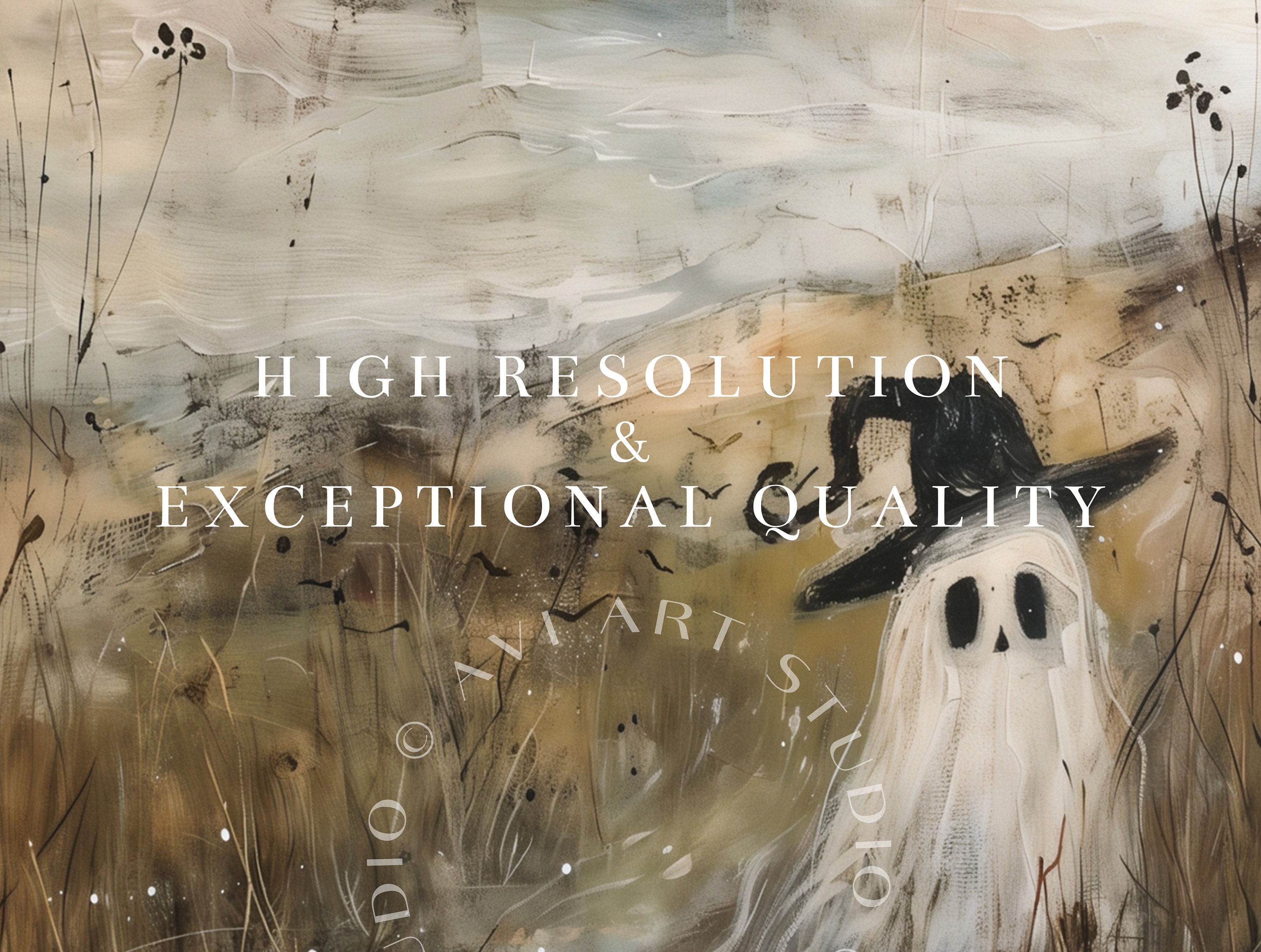 Cute Ghost Landscape Print Cute Ghosts Camping Vintage Oil Painting ...